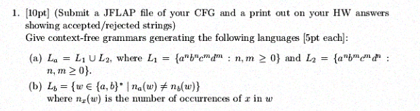 Solved 1. [10pt (Submit a JFLAP file of your CFG and a print | Chegg.com