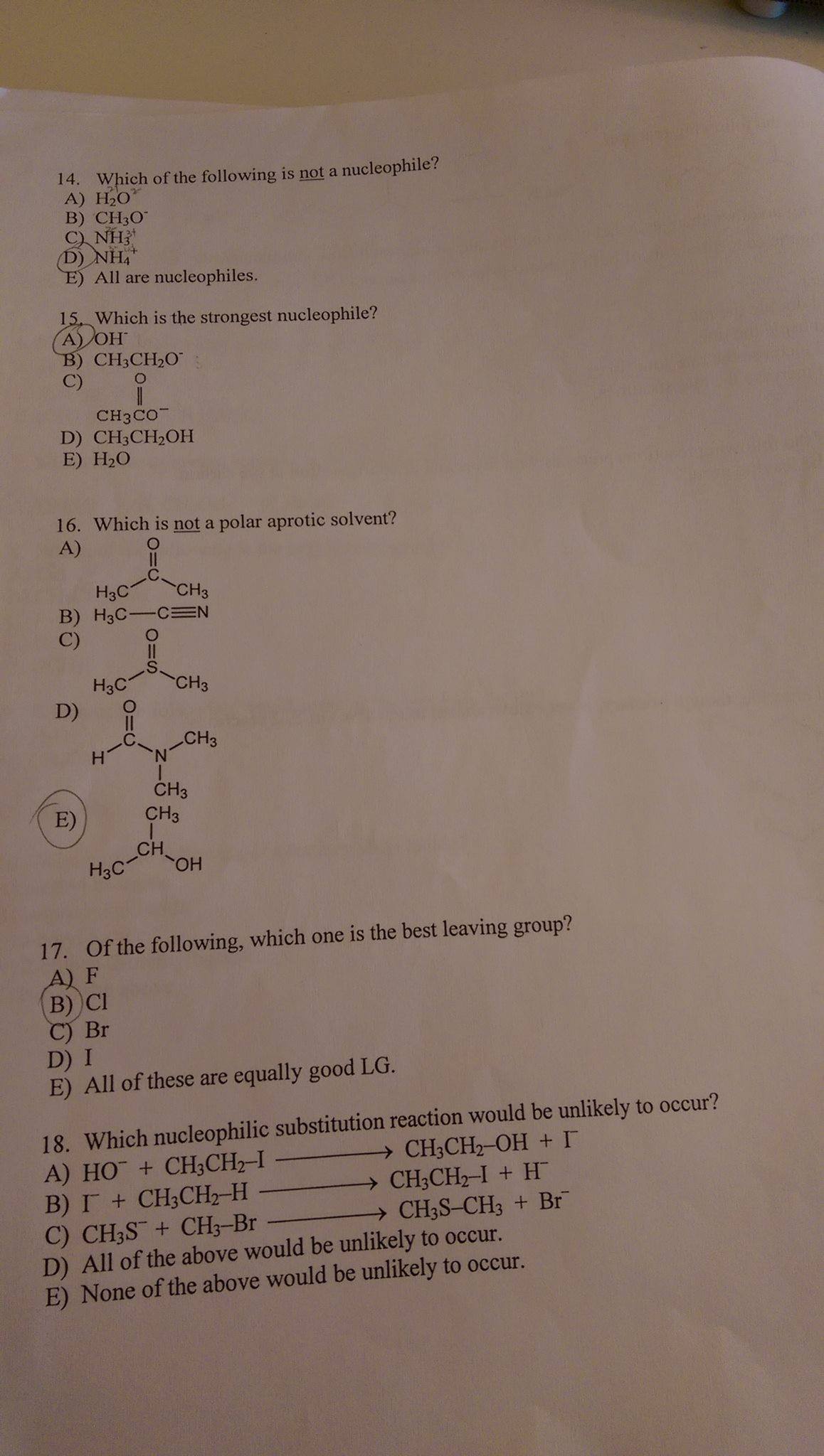 Solved Which of the following is not a nucleophile? H_2O | Chegg.com