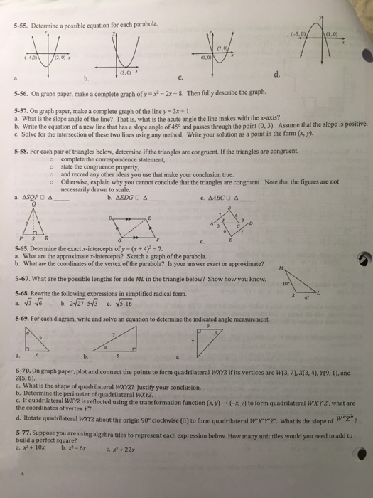 Solved Determine a possible equation for each parabola. On | Chegg.com