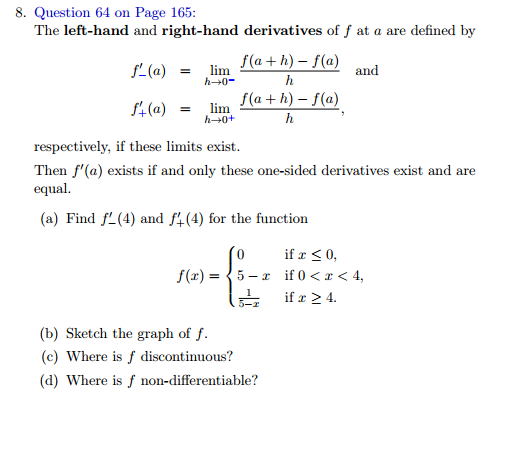 Solved The left-hand and right-hand derivatives of f at a | Chegg.com