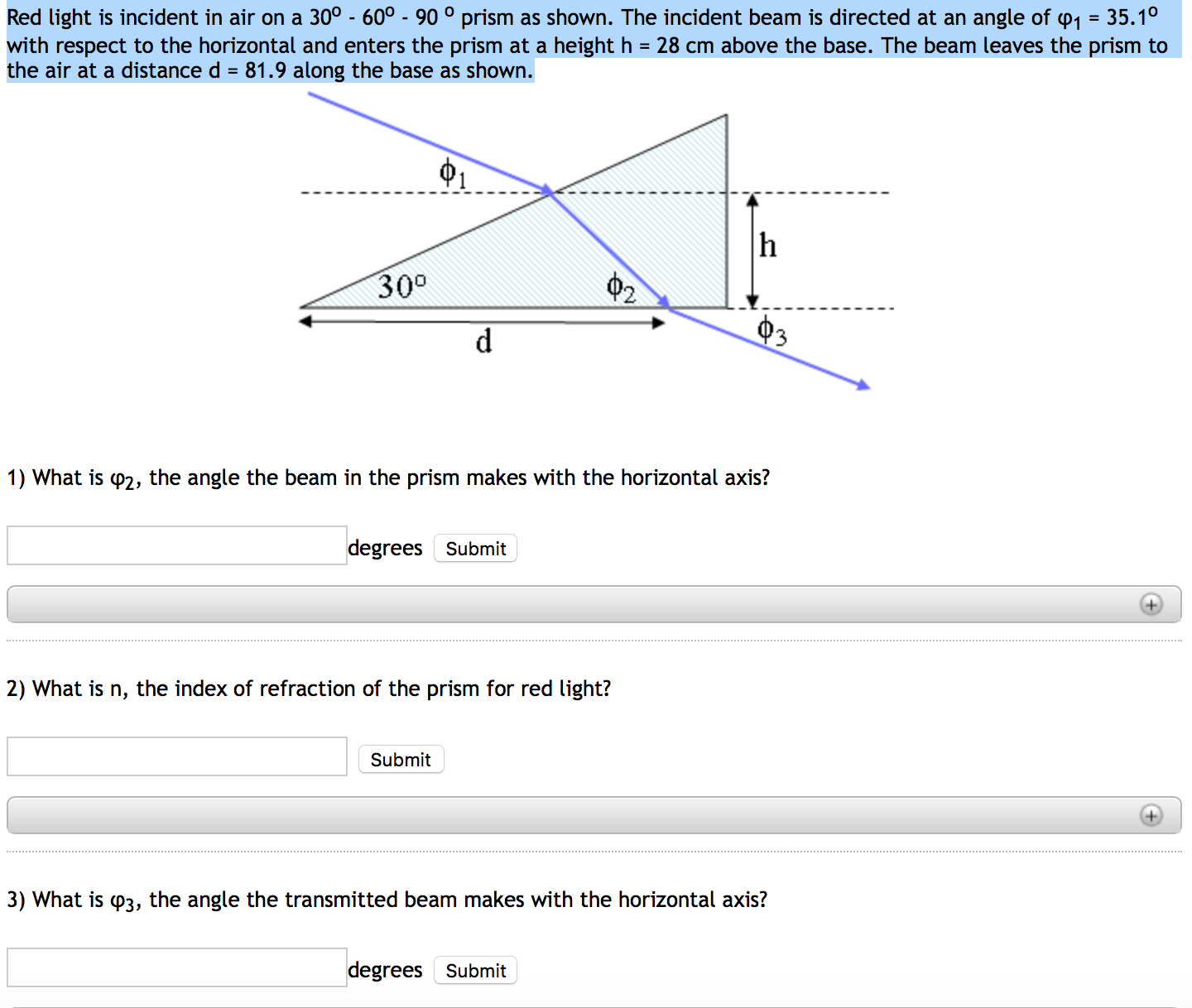 Solved Red light is incident in air on a 30o - 60o - 90 o | Chegg.com