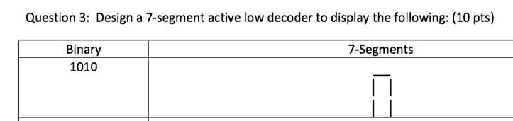 Solved Question 3: Design a 7-segment active low decoder to | Chegg.com