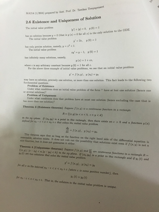 Solved MA214 (1/2016) prepared by Asst. Prof. Dr. Tawikan | Chegg.com