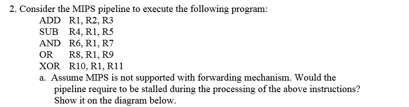 Solved 2. Consider the MIPS pipeline to execute the | Chegg.com