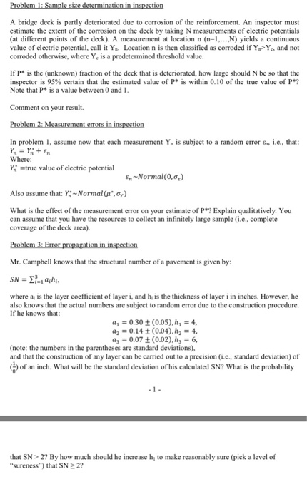 Solved Sample size determination in inspection A bridge | Chegg.com