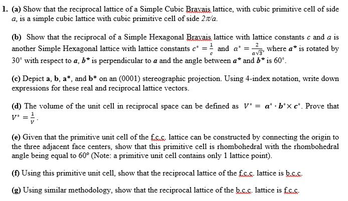 (a) Show that the reciprocal lattice of a Simple | Chegg.com