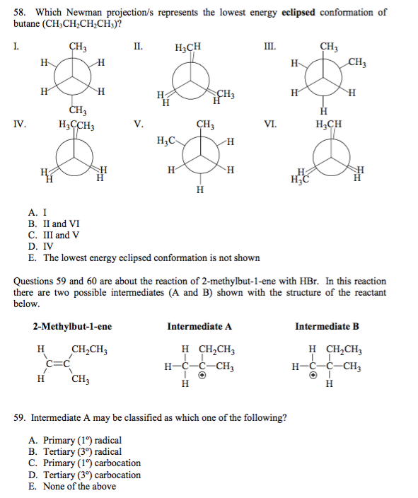 Solved 58. Which Newman projections represents the lowest | Chegg.com