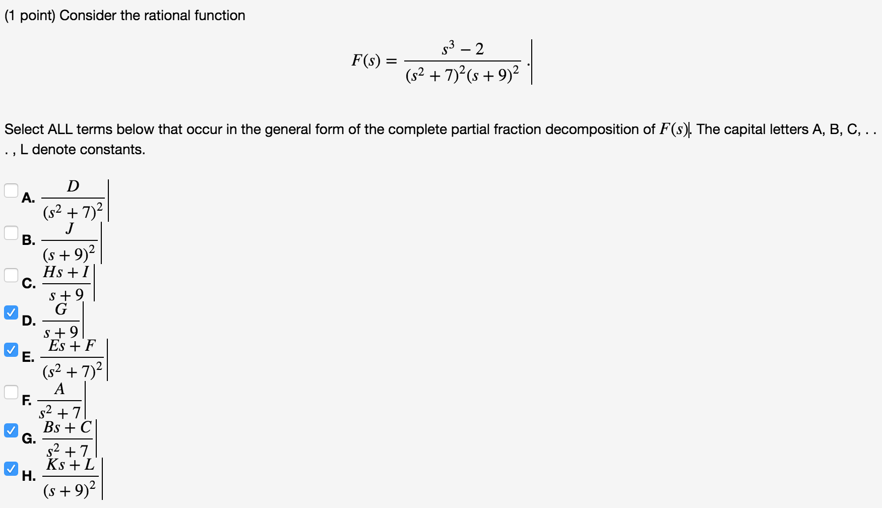 Solved Consider the rational function F(s) = s^3 - 2/(s^2 + | Chegg.com