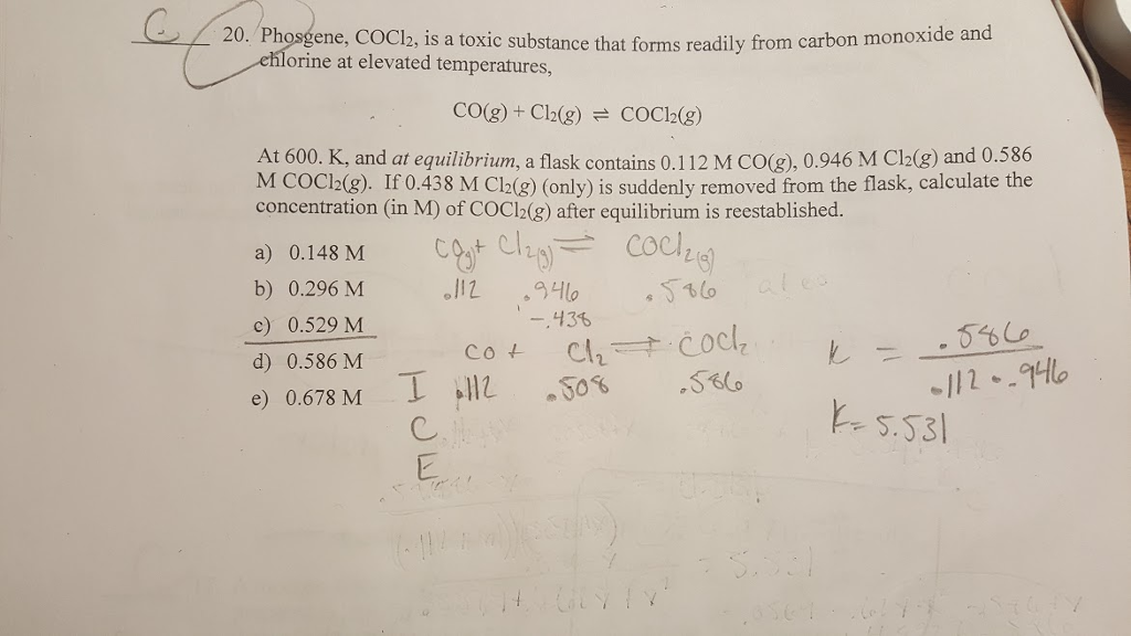 Solved 20. Ph ene, COCI2, is a toxic substance that forms | Chegg.com