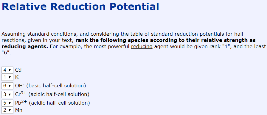 Solved Relative Reduction potential - Okay what am i doing | Chegg.com