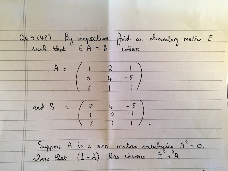 Solved By inspection find an elementary matrix E such that | Chegg.com