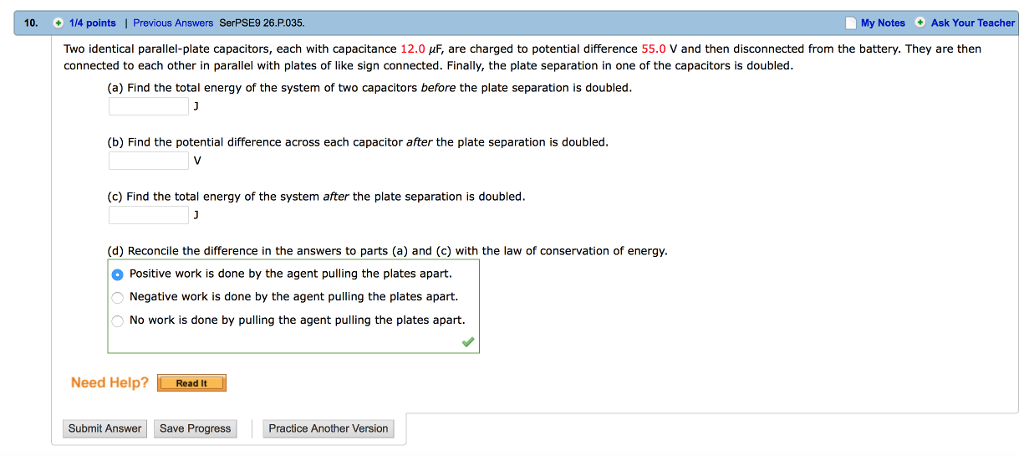 Solved 10. 1/4 points | Previous Answers SerPSE9 26.P.035. | Chegg.com Solved 10. 1/4 points | Previous Answers SerPSE9 26.P.035. | Chegg.com