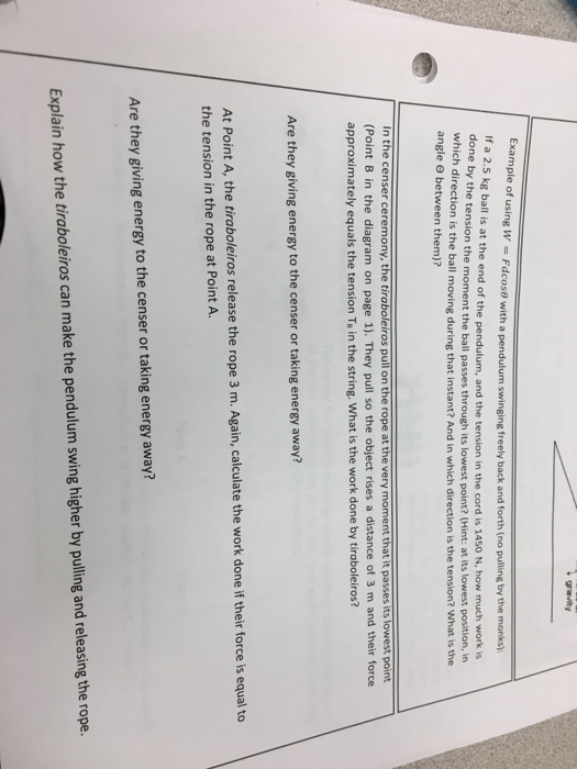 Solved Example of using W = Fdcos theta with a pendulum | Chegg.com