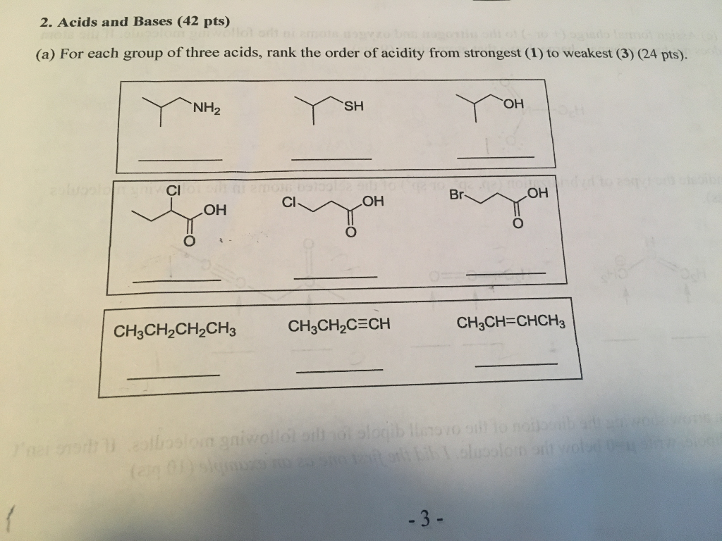 Solved For each group of three acids, rank the order of | Chegg.com