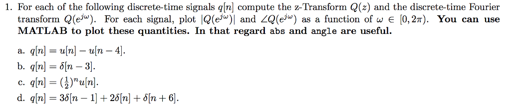 Solved For each of the following discrete-time signals q[n] | Chegg.com
