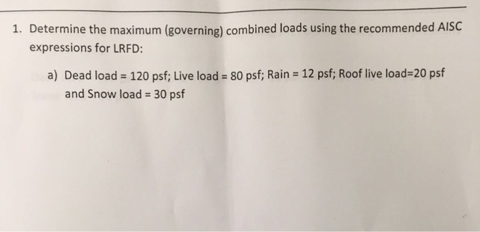 Solved Determine the maximum (governing) combined loads | Chegg.com