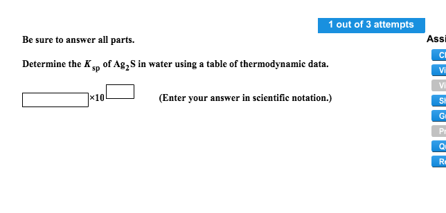 Solved Determine the K_sp of Ag_2 S in water using a table | Chegg.com