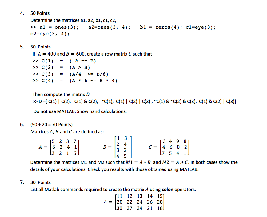 Solved 4. 50 Points Determine the matrices al, a2, b1, c1, | Chegg.com