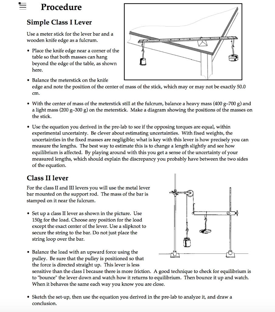 Solved Pre-Lab for LEVERS P201 I-G4 The lab has already | Chegg.com