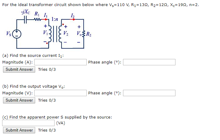 Solved For The Ideal Transformer Circuit Shown Below Where