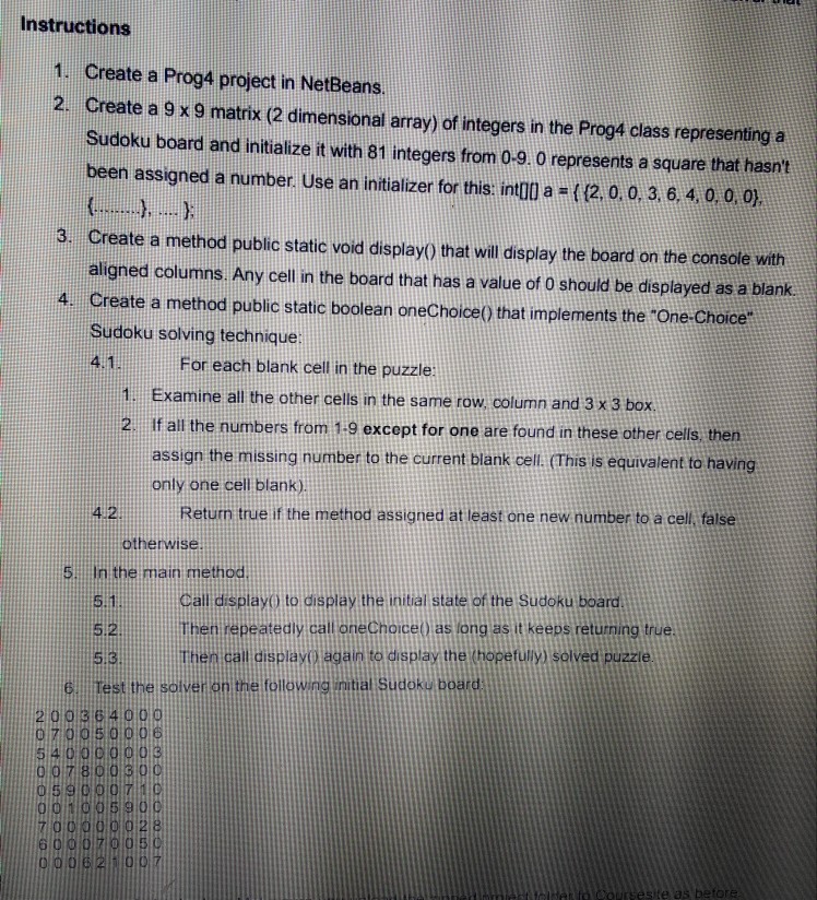 Solved Instructions 1. Create a Prog4 project in NetBeans 2. | Chegg.com