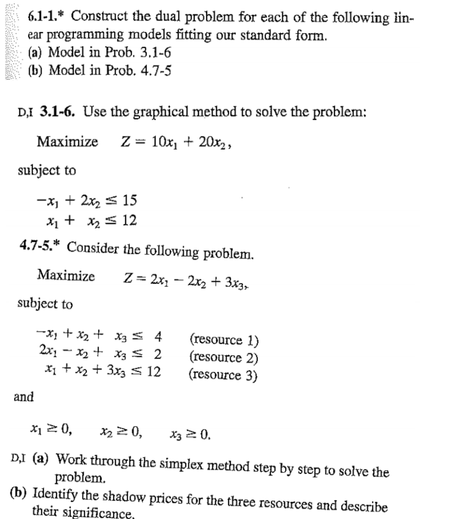 Solved Construct the dual problem for each of the following | Chegg.com