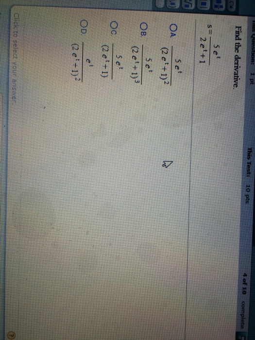 Solved s=5e^t/2e^t+1 a. 5e^t/(2e^t+1)^2 b. 5e^t/(2e^t+1)^3 | Chegg.com