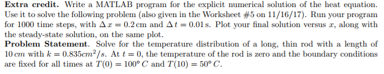 Solved Extra credit. Write a MATLAB program for the explicit | Chegg.com