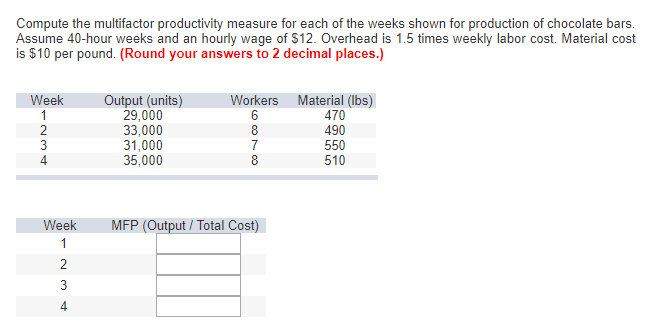 Solved Compute the multifactor productivity measure for each | Chegg.com