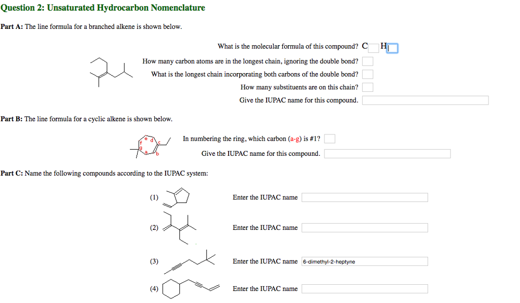 Solved Unsaturated Hydrocarbon Nomenclature Part A: The | Chegg.com