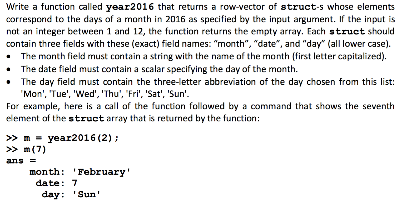 Solved Matlab Question Write A Function Called Year2016 