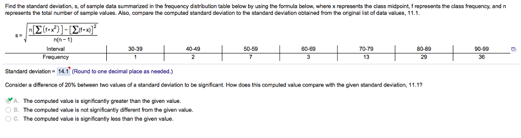 Solved Find the standard deviation, s, of sample data | Chegg.com