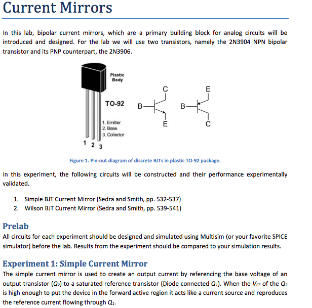 Solved Current Mirrors In this lab, bipolar current mirrors, | Chegg.com