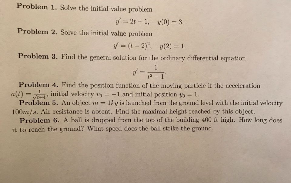 Solved Solve the initial value problem y' = 2t + 1, y(0) = | Chegg.com