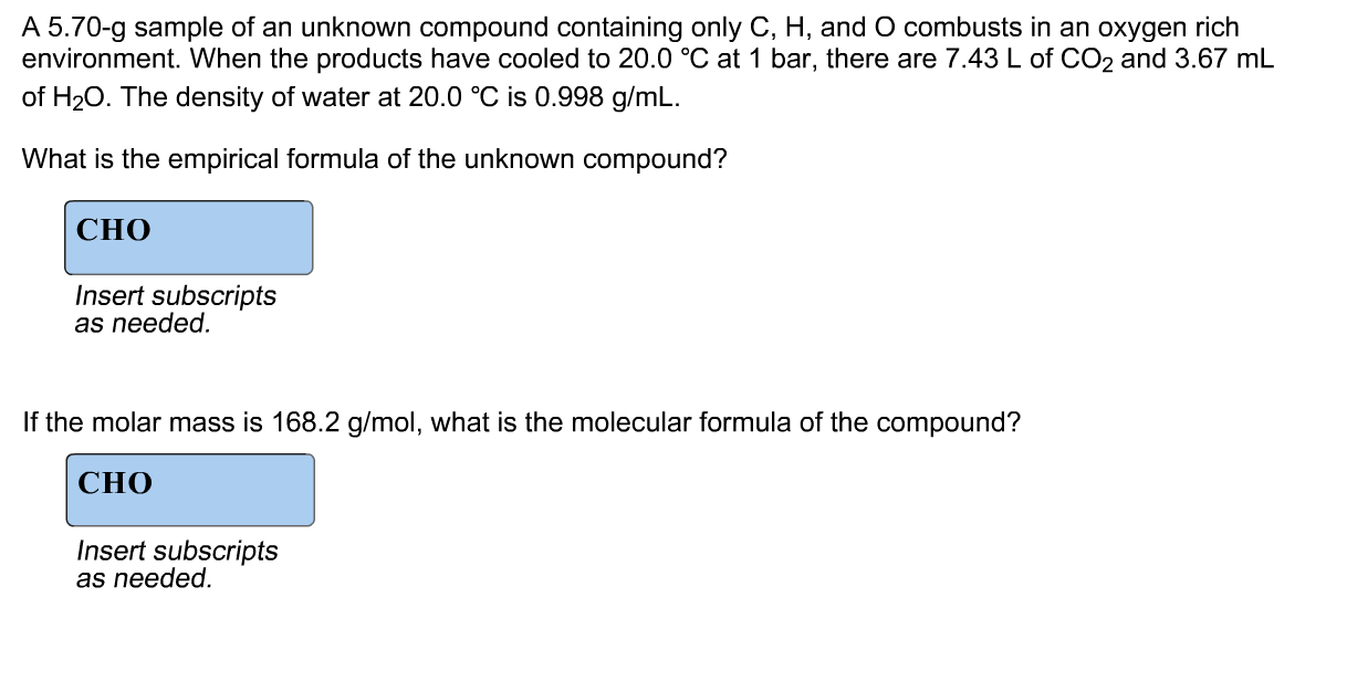 Solved A 5.70-g sample of an unknown compound containing | Chegg.com