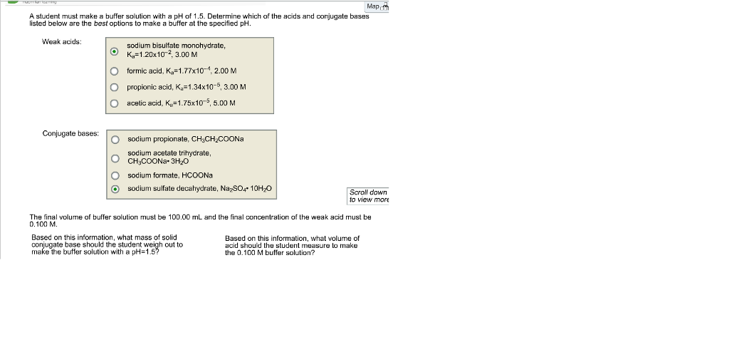 Solved A student must make a buffer solution with a pH of | Chegg.com