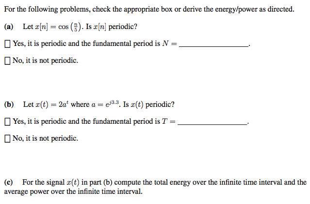 Solved For the following problems, check the appropriate box | Chegg.com