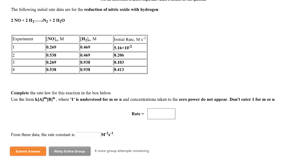 Solved The following initial rate data are for the reduction | Chegg.com