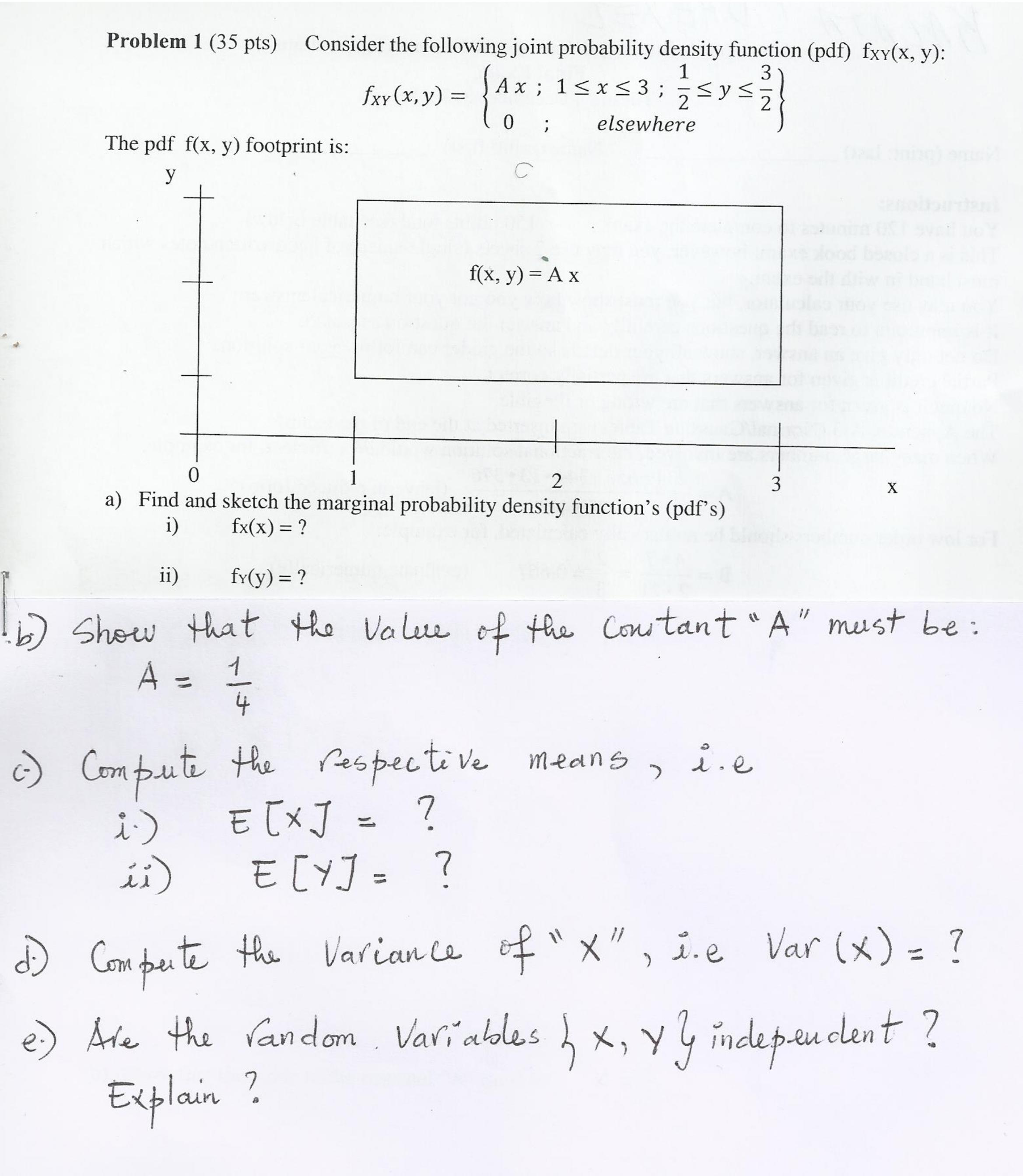 Solved Consider the following joint probability density | Chegg.com