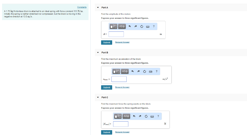 Solved Constants Part A A 175 kg frictionless block is | Chegg.com