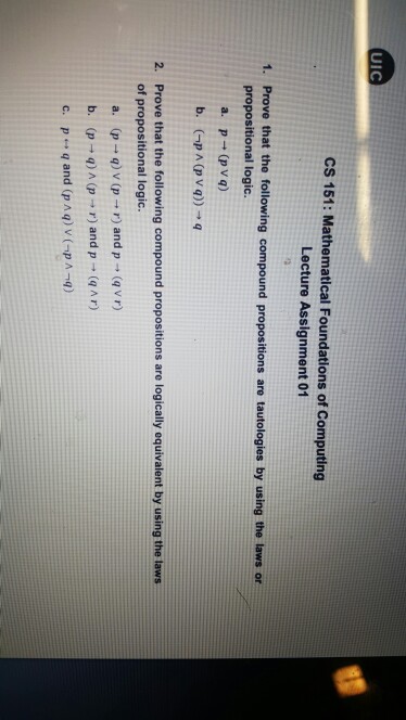 Solved UIC CS 151: Mathematical Foundations of Computing | Chegg.com