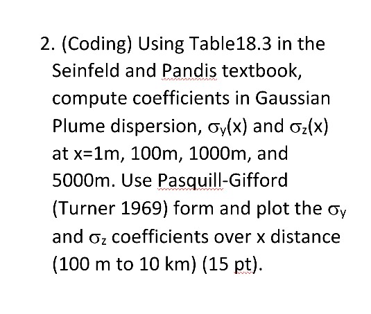 Solved TABLE 18.3 Coefficients in Gaussian Plume Dispersion | Chegg.com