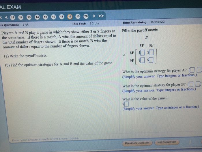 Solved Players A and B play a game in which they show either | Chegg.com
