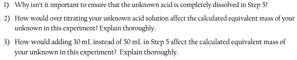 Solved Determining the equivalent mass of an unknown acid | Chegg.com