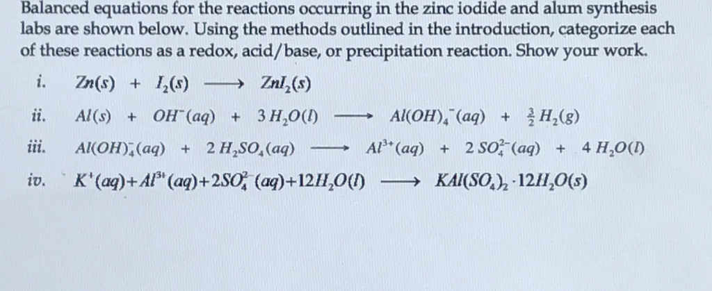 Solved Balanced equations for the reactions occurring in the | Chegg.com