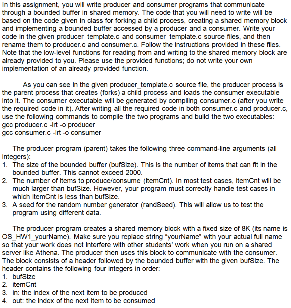 Producer - Consumer Computer Science Program in C. | Chegg.com
