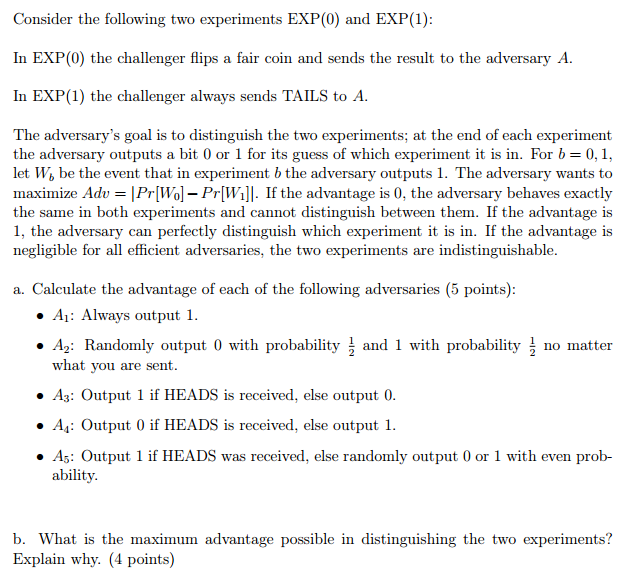 Consider the following two experiments EXP(0) and | Chegg.com