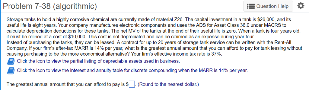 Solved Problem 7-38 (algorithmic) E Question Help Storage | Chegg.com Solved Problem 7-38 (algorithmic) E Question Help Storage | Chegg.com