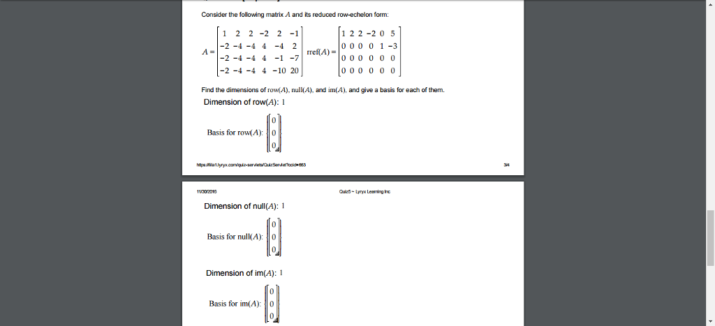Solved Consider the following matrix A and its reduced | Chegg.com