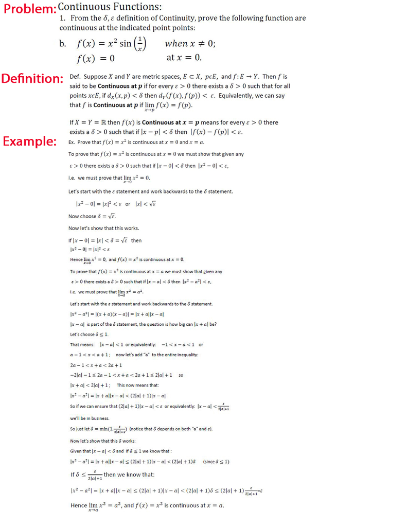 Solved Problem: Continuous Functions: 1. From the δ, ε | Chegg.com